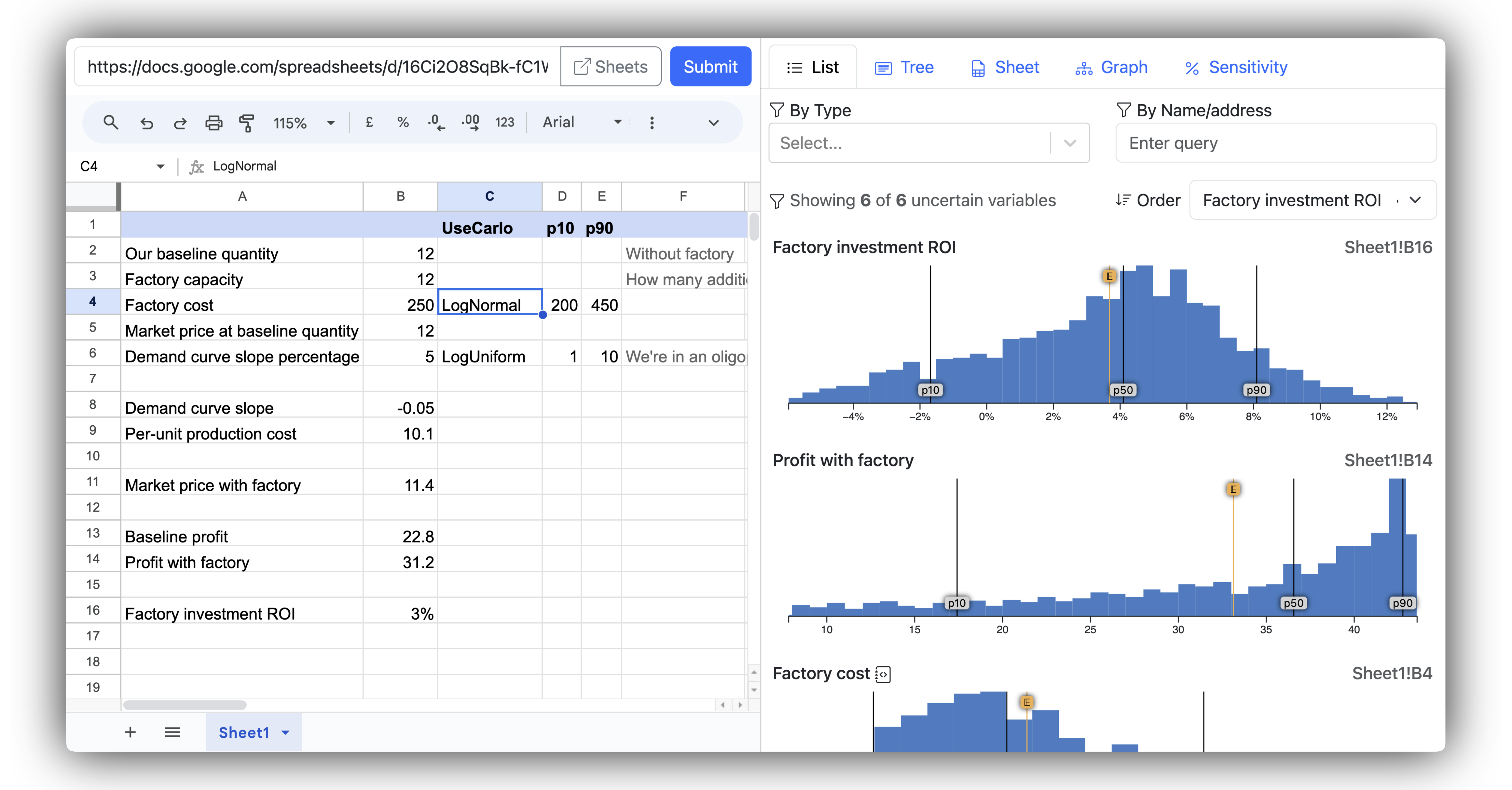 Carlo — Analyze uncertainty with Google Sheets / OneDrive